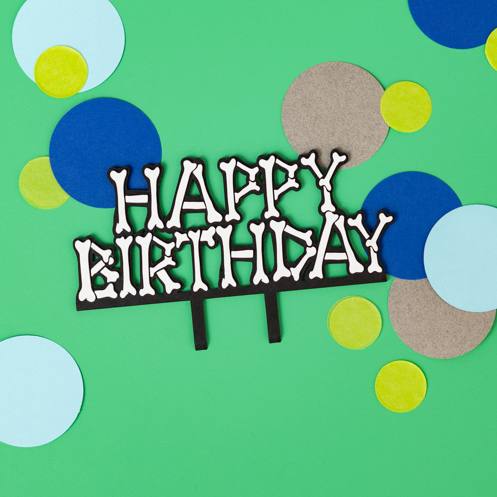 Dinosaur Dual Colour Bones Happy Birthday Cake Topper – Made Happy Gifts