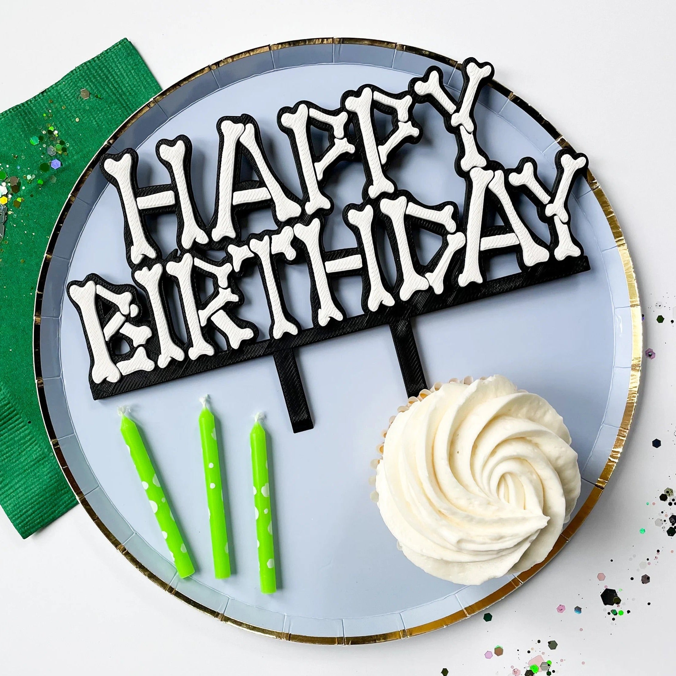 Dinosaur Dual Colour Bones Happy Birthday Cake Topper – Made Happy Gifts